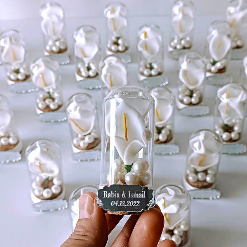 White Pearl Gala Flower Upside Down Glass Bottle, Floral Glass Bottle ...