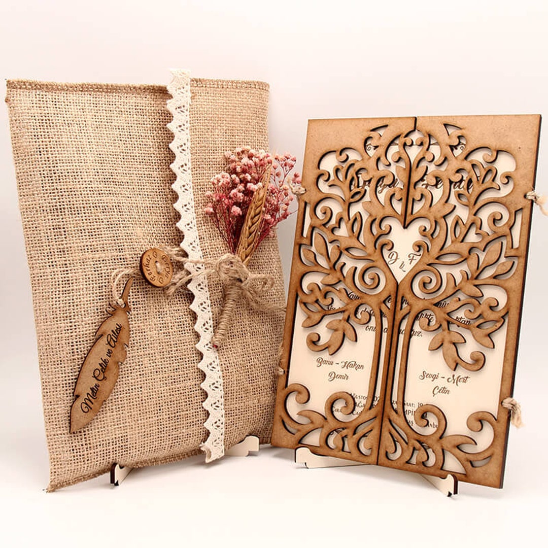 Rustic Wooden Invitation Card, Laser Cut Wooden Invitation Card, Rustic ...