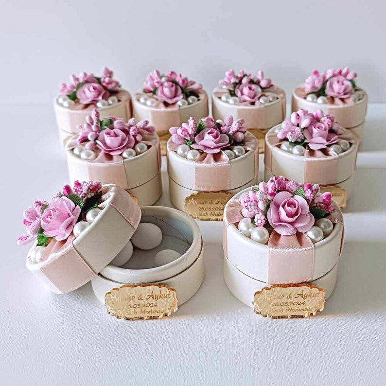 Floral Cylinder Favor Box: Personalized Wedding Candy Gift - Etsy