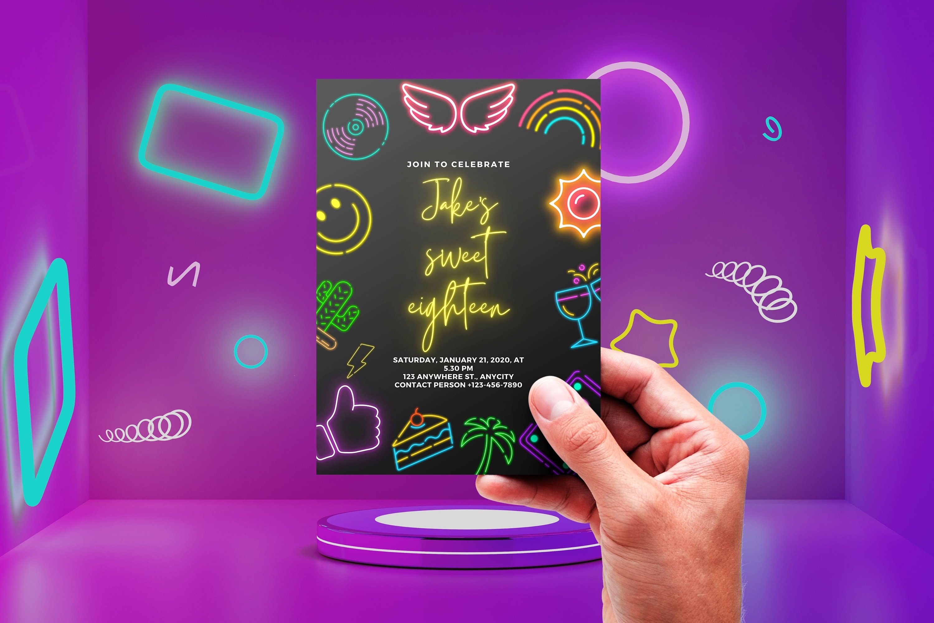 Neon Birthday Invitation Dope Invitation Neon Doodles Invite Doodles ...