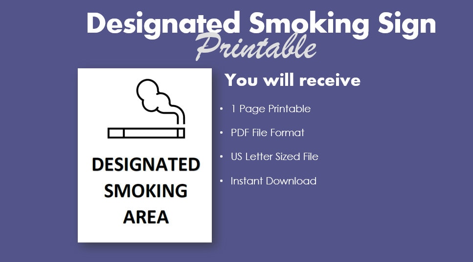 Printable Designated Smoking Area Sign in US Letter Size - Etsy