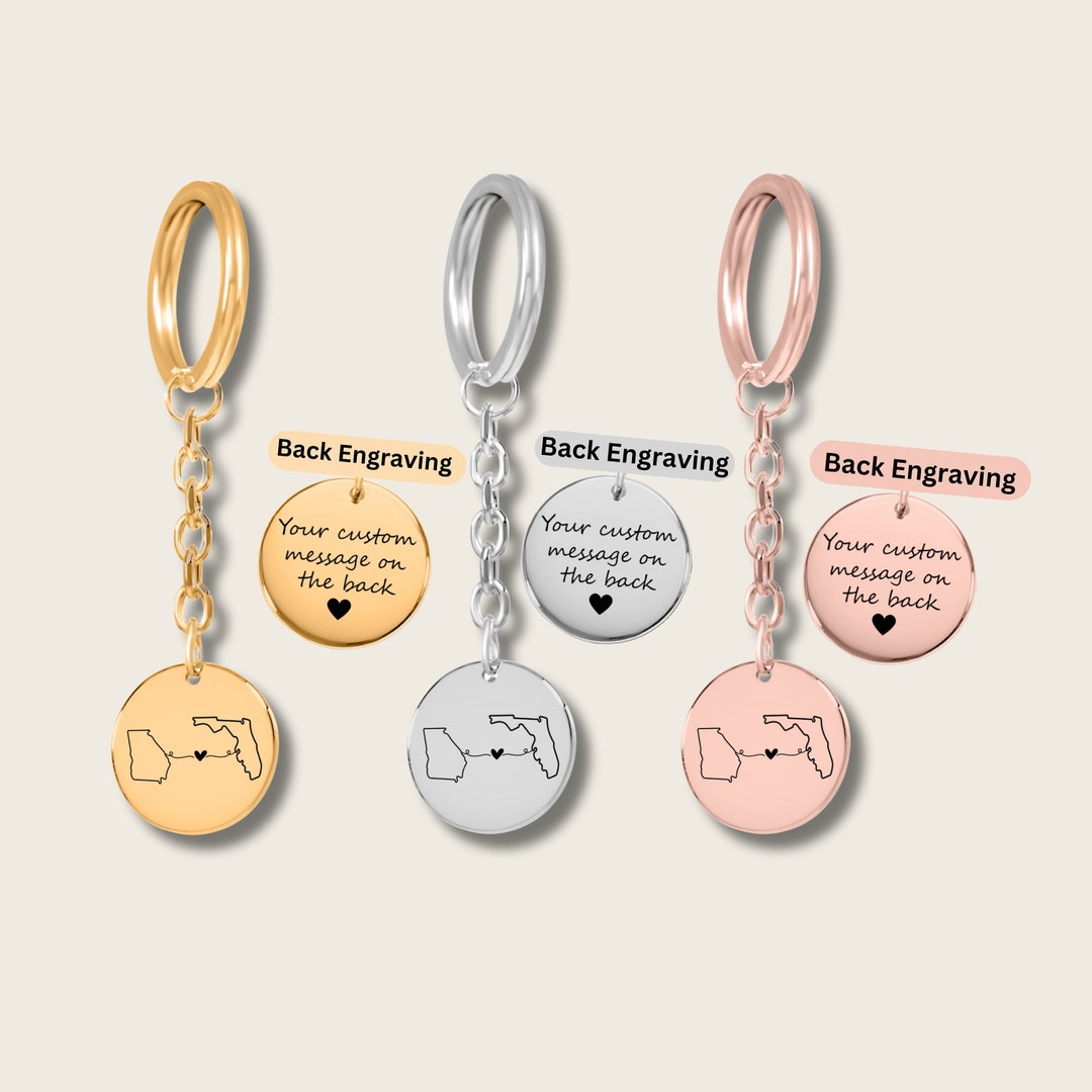 Personalised Country Keychain Two Home Necklace State Keychain Long ...