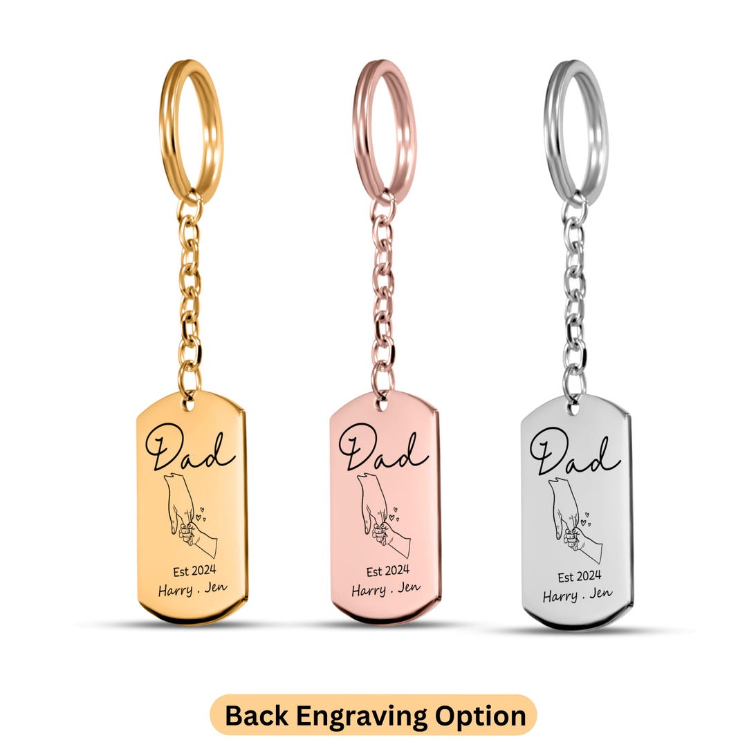 Custom Dad Est Tag Keychain, Kids Names Keychain, Personalized Daddy ...