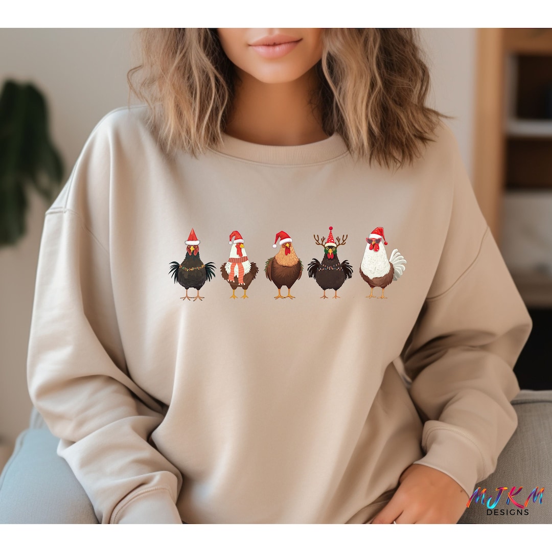 Cute Christmas Chickens Sweatshirt Funny Christmas Chicken - Etsy