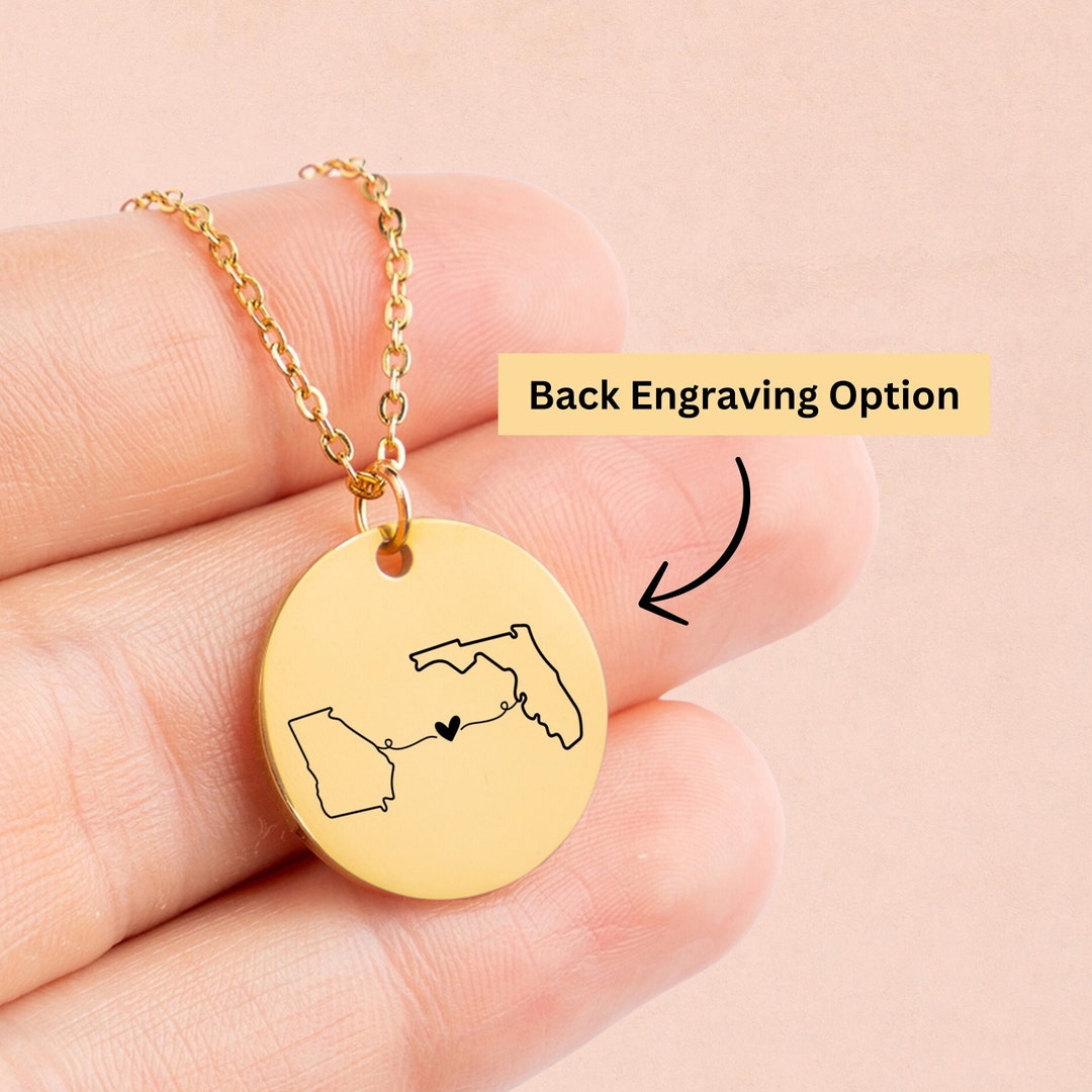 Map Necklace Gold Custom,personalised Country Necklace, Two Home ...