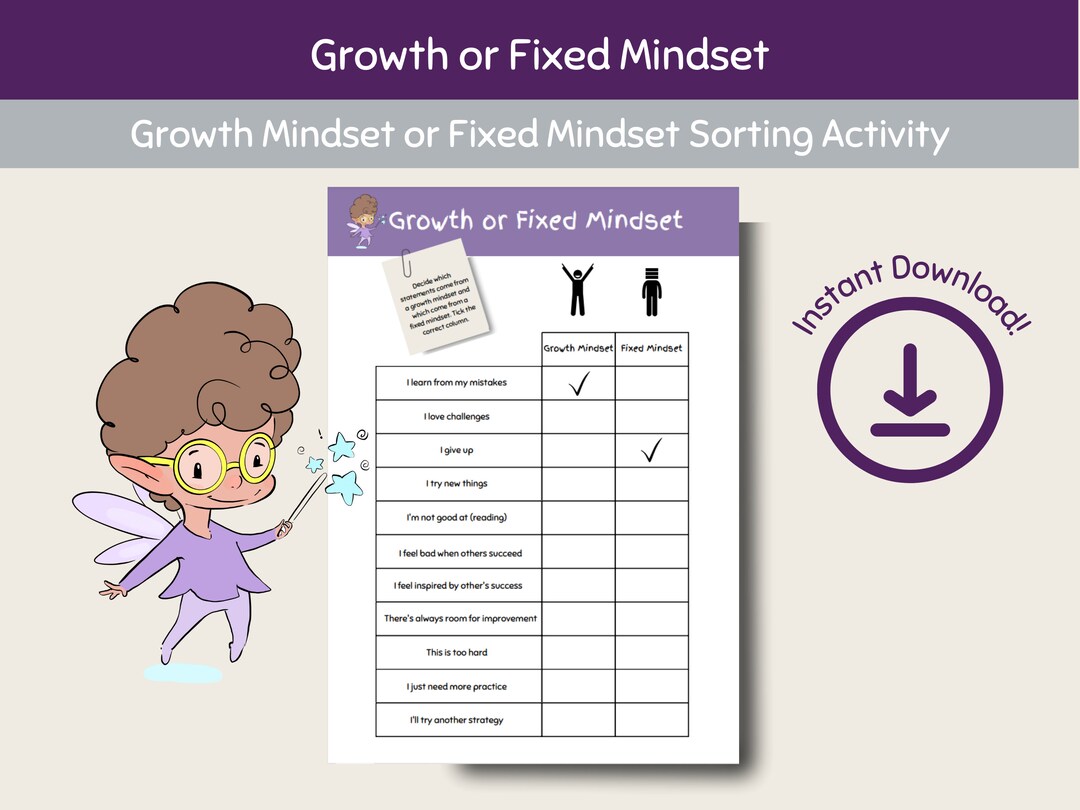 Growth Mindset or Fixed Mindset Sorting Activity, Therapy Worksheets ...
