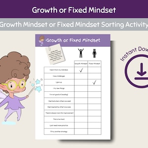 Growth Mindset or Fixed Mindset Sorting Activity, Therapy Worksheets ...