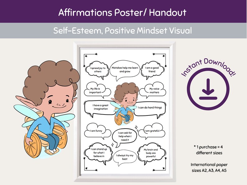 Positive Affirmations Poster/ Handout, Therapy Office Decor, Self ...