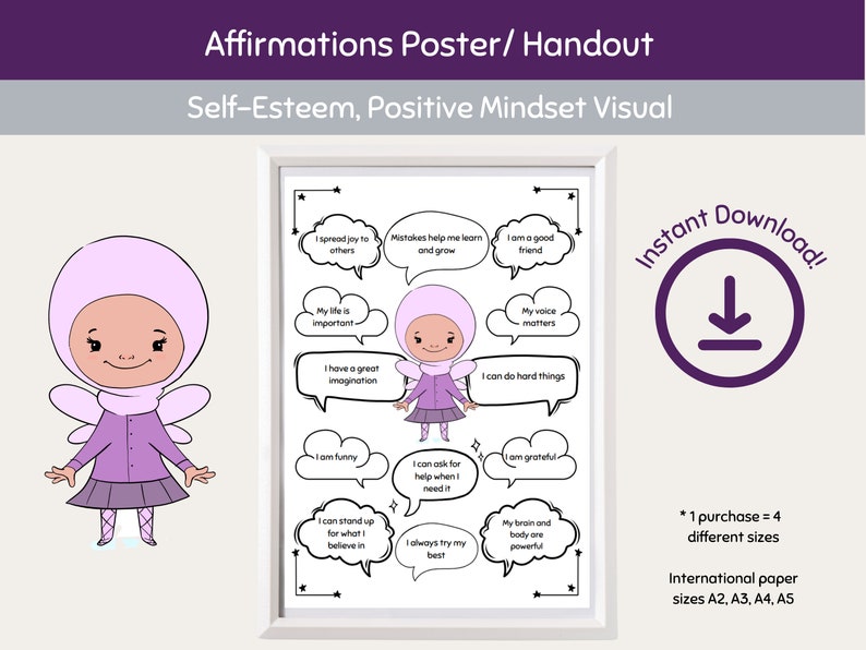 Positive Affirmations Poster/ Handout, Therapy Office Decor, Self ...