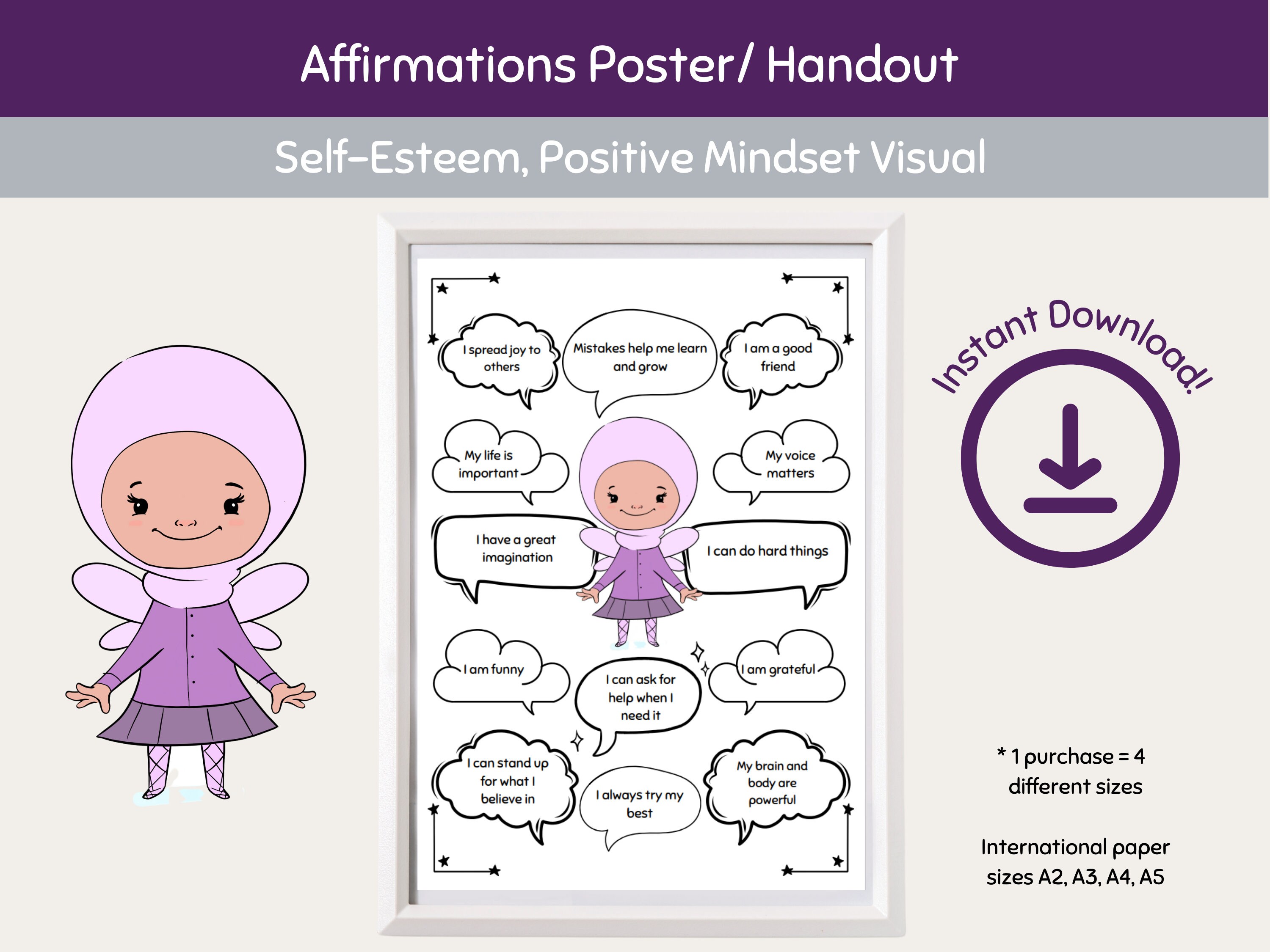 Positive Affirmations Poster/ Handout, Therapy Office Decor, Self ...