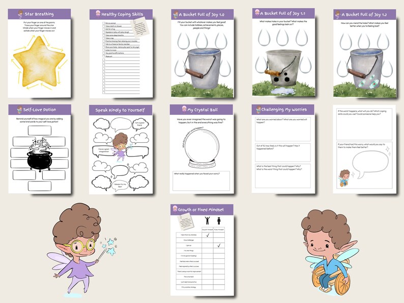 21 Page Kids Therapy Bundle, Coping Skills, Emotional Regulation, Self ...