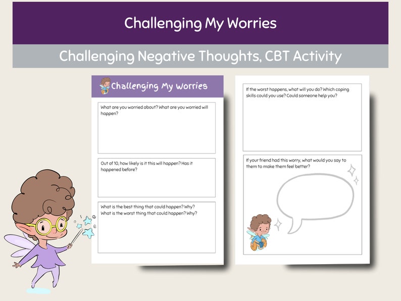 Challenging My Worries Activity for Kids, CBT Worksheets, Therapy ...