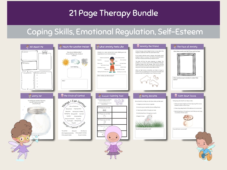21 Page Kids Therapy Bundle, Coping Skills, Emotional Regulation, Self ...