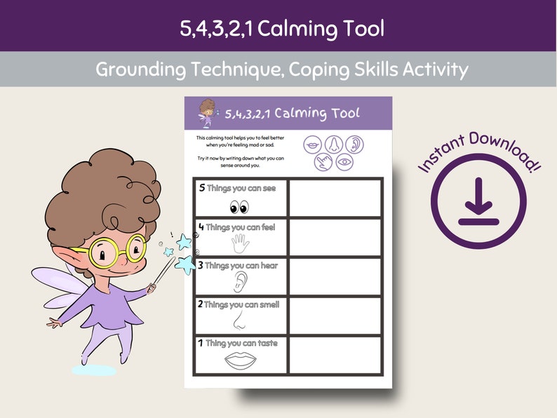 5,4,3,2,1 Calming Tool, Grounding Technique, Coping Skill, Printable ...