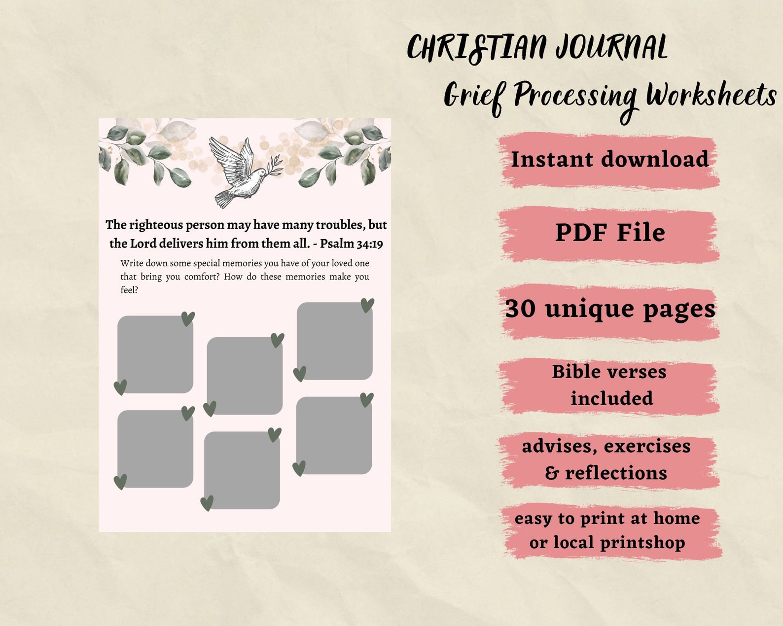 Printable Grief Journal Christian Grief Processing Worksheets Therapy ...