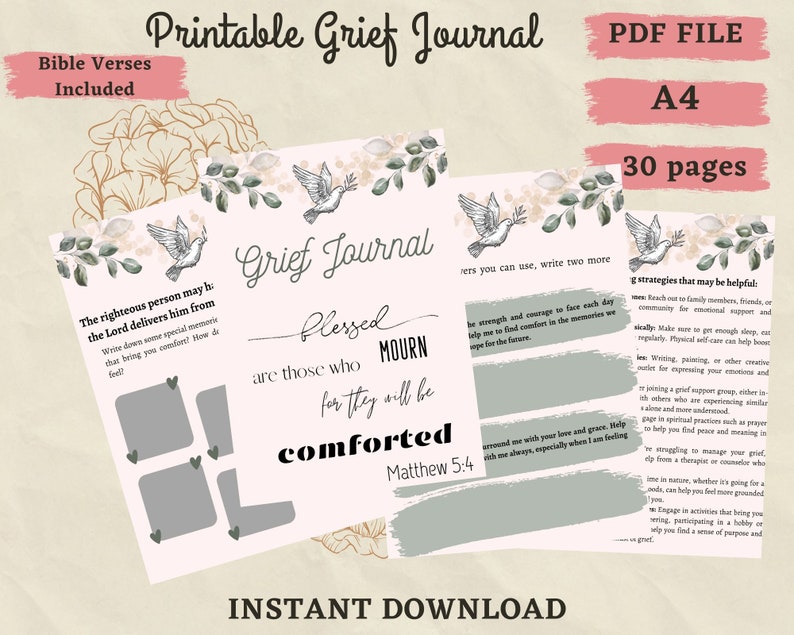 Printable Grief Journal Christian Grief Processing Worksheets Therapy ...