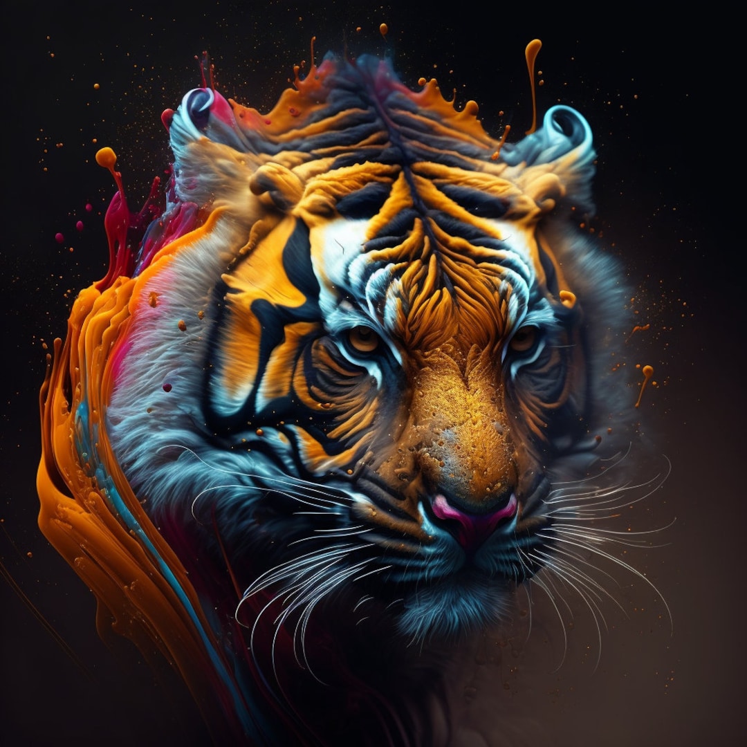 Vibrant Abstract Tiger Digital Art Print Ai Generated Wall Etsy