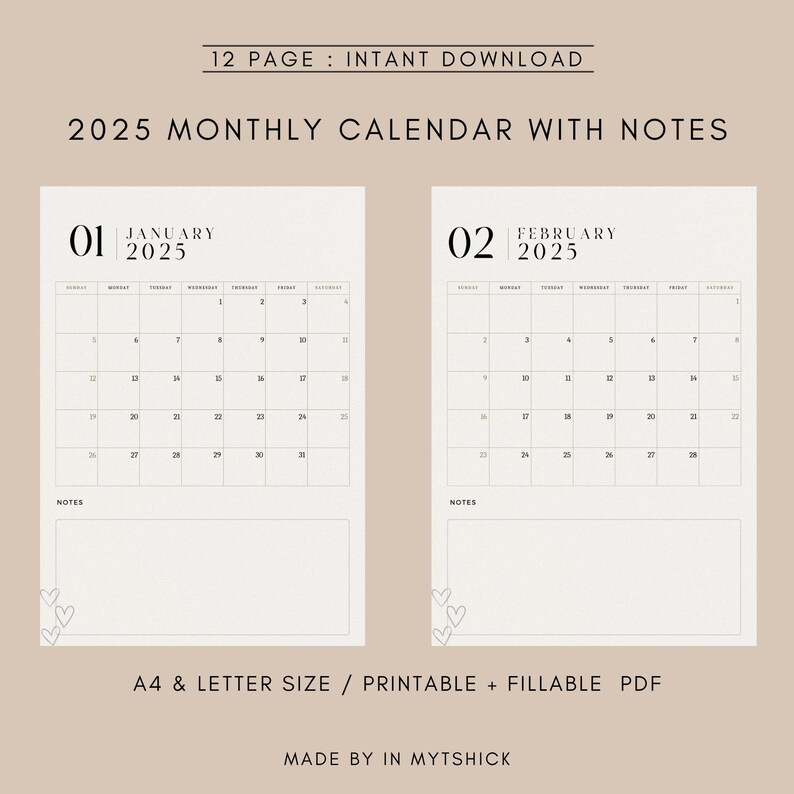 2025 Monthly Calendar With Notes, Landscape, Printable Calendar ...