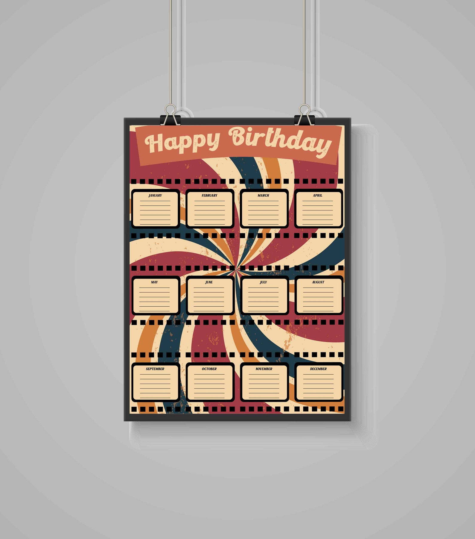 Digital Retro Birthday Poster Office Chart for Staff Birthdays Employee ...