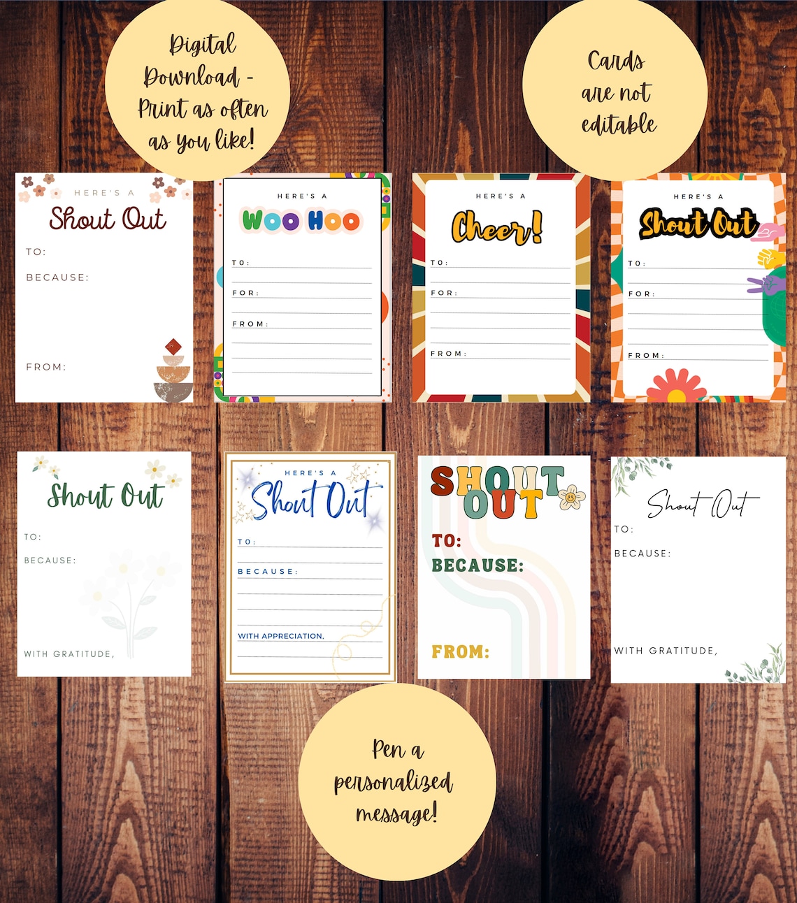Bundle of 8 Sets of Shout Out Cards Student Reward Acknowledgement ...
