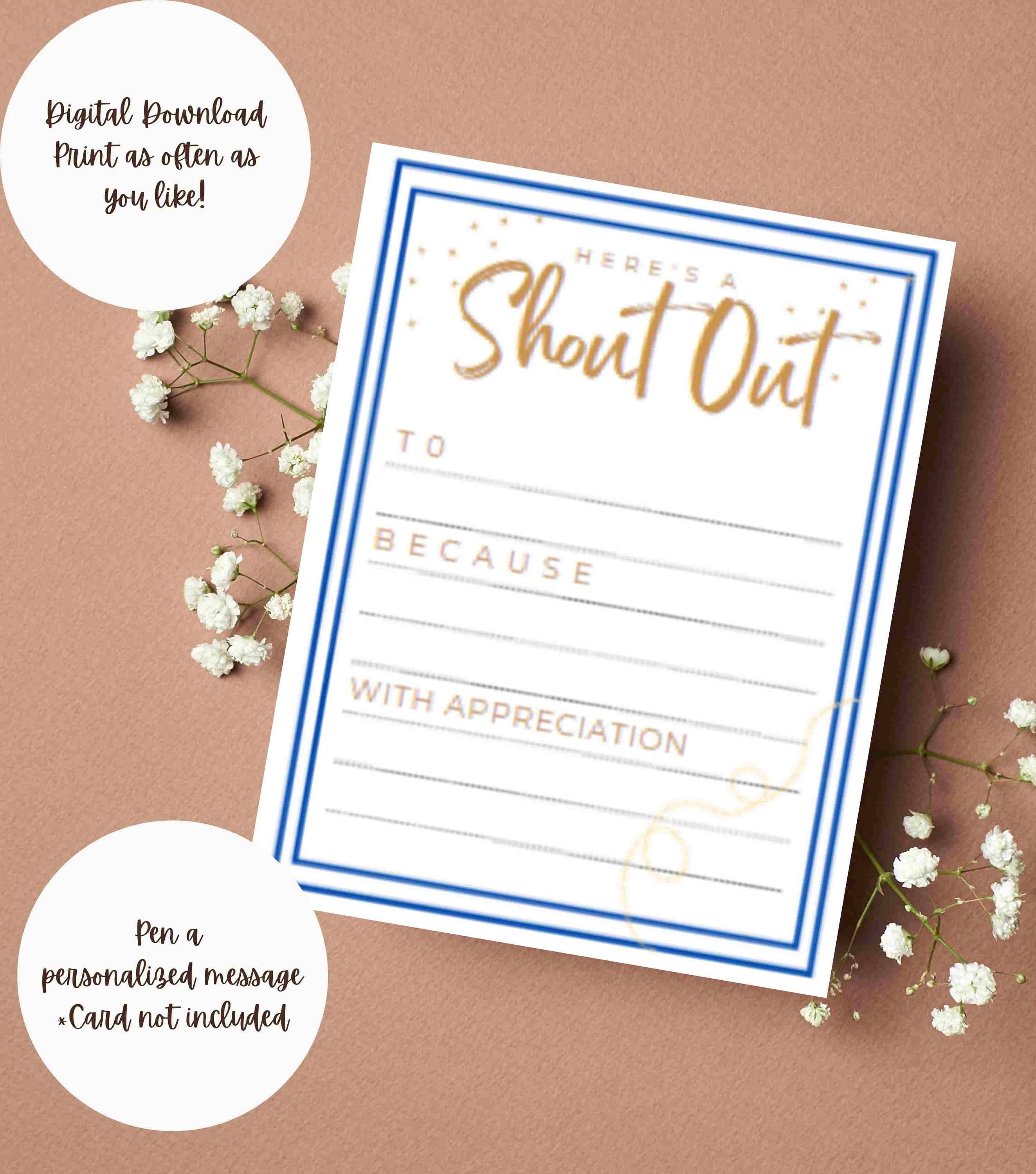 Gold Font Recognition Shout Out Cards Student Reward Acknowledgement ...