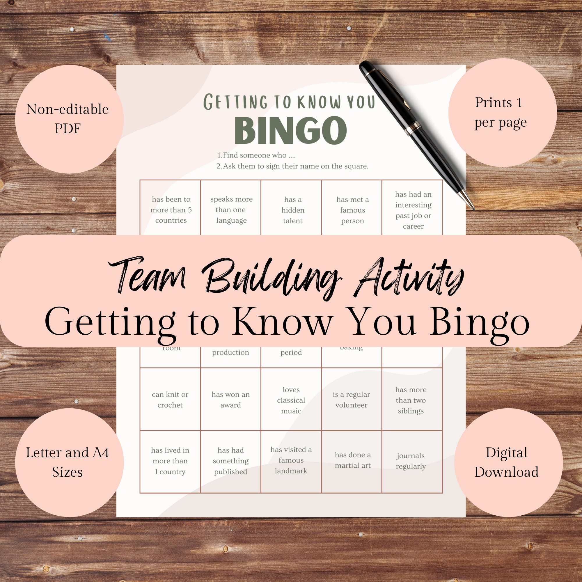 Single Version Getting to Know You Bingo Icebreaker Team Building for ...