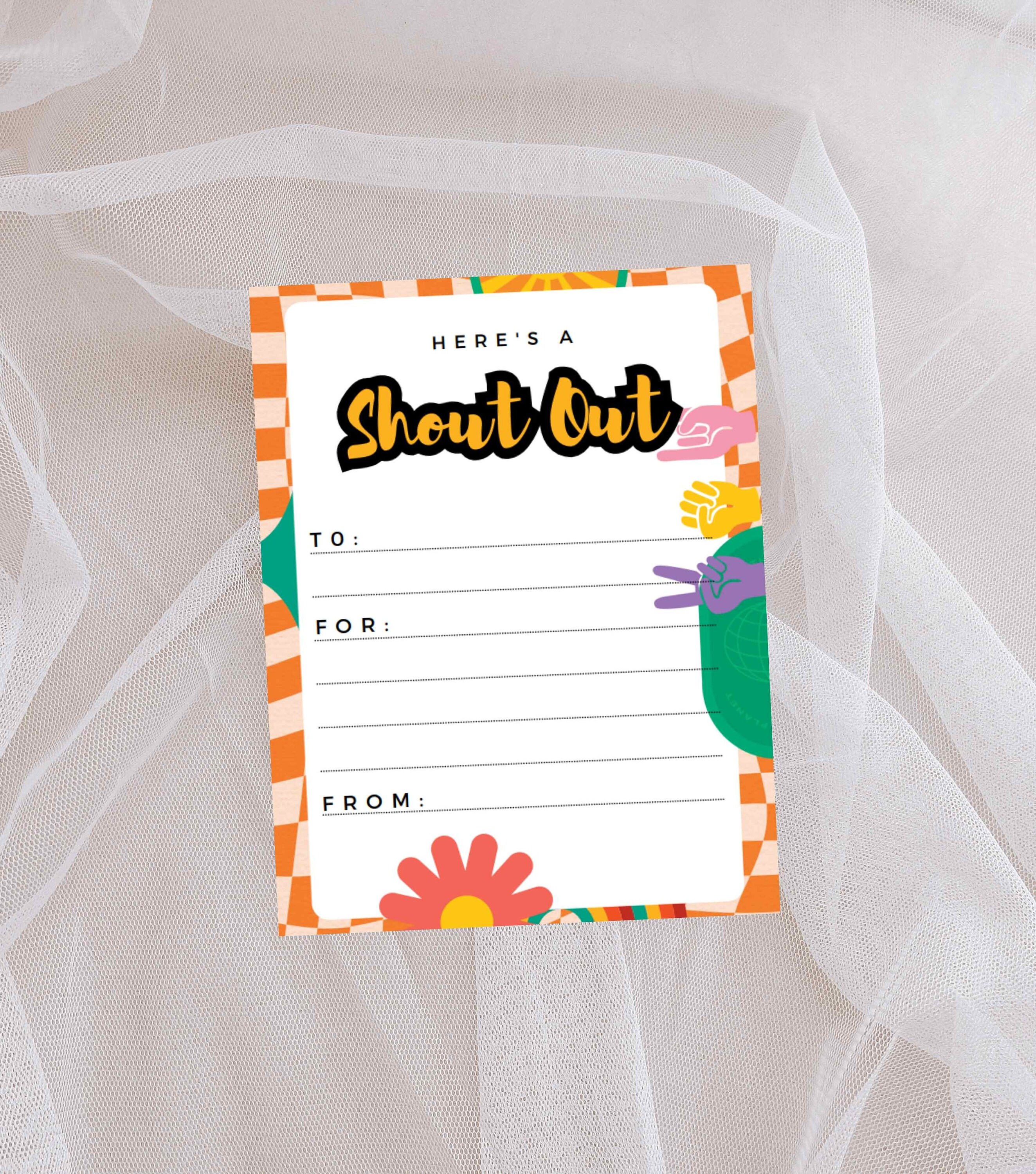 Employee Recognition Shout Out Cards Student Reward Acknowledgement ...