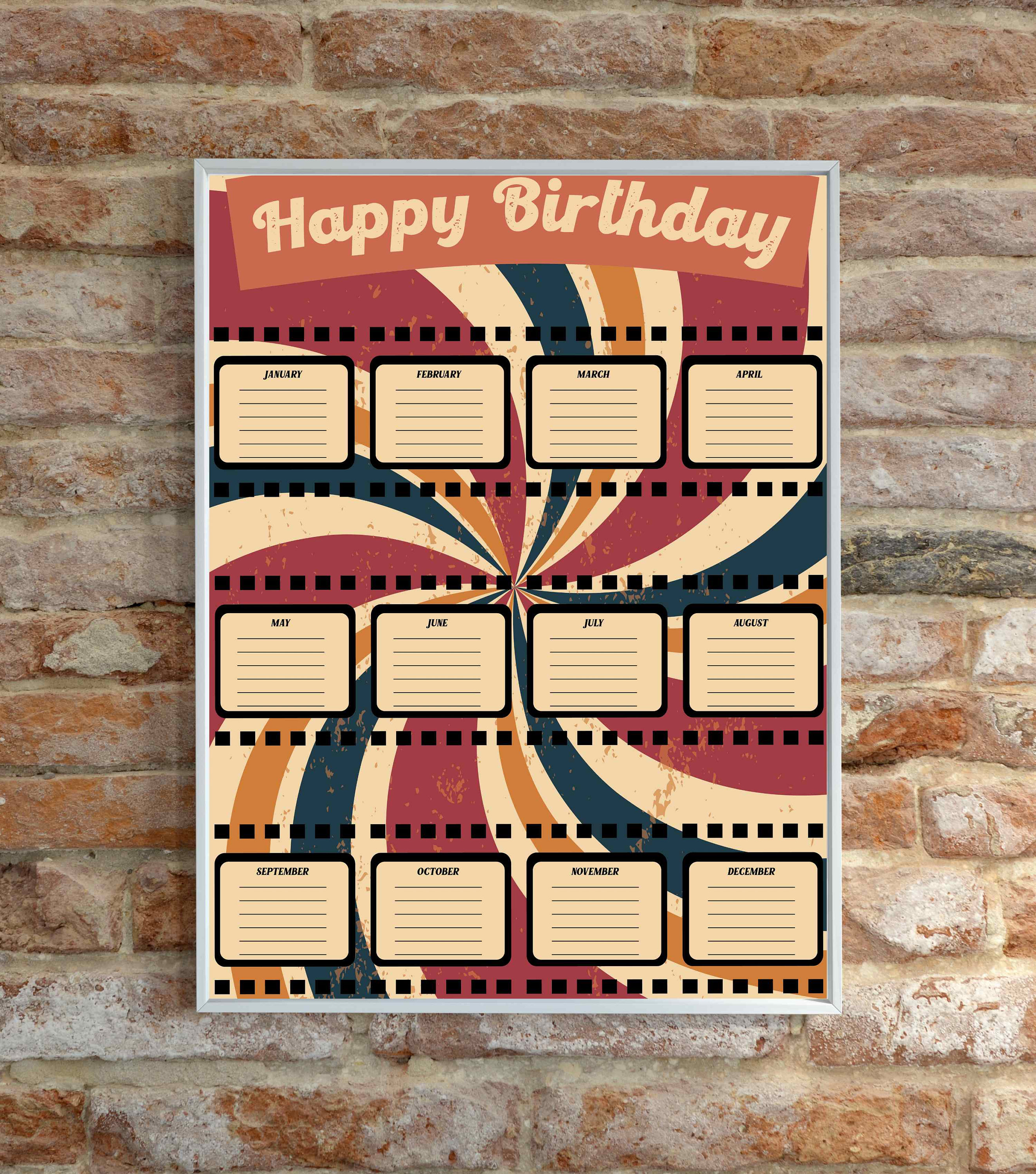 Digital Retro Birthday Poster Office Chart for Staff Birthdays Employee ...