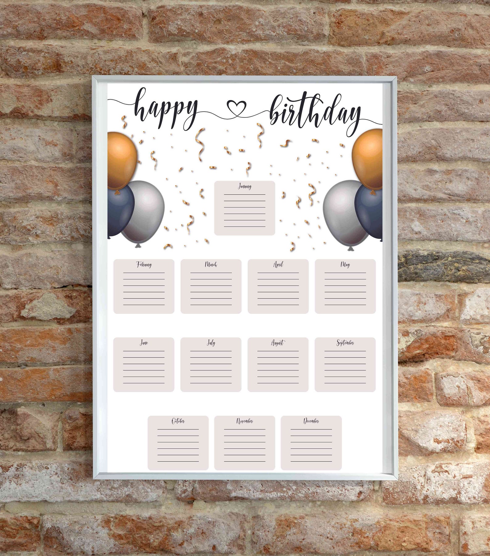 Printable Birthday Poster for Office Chart for Staff Birthdays Employee ...