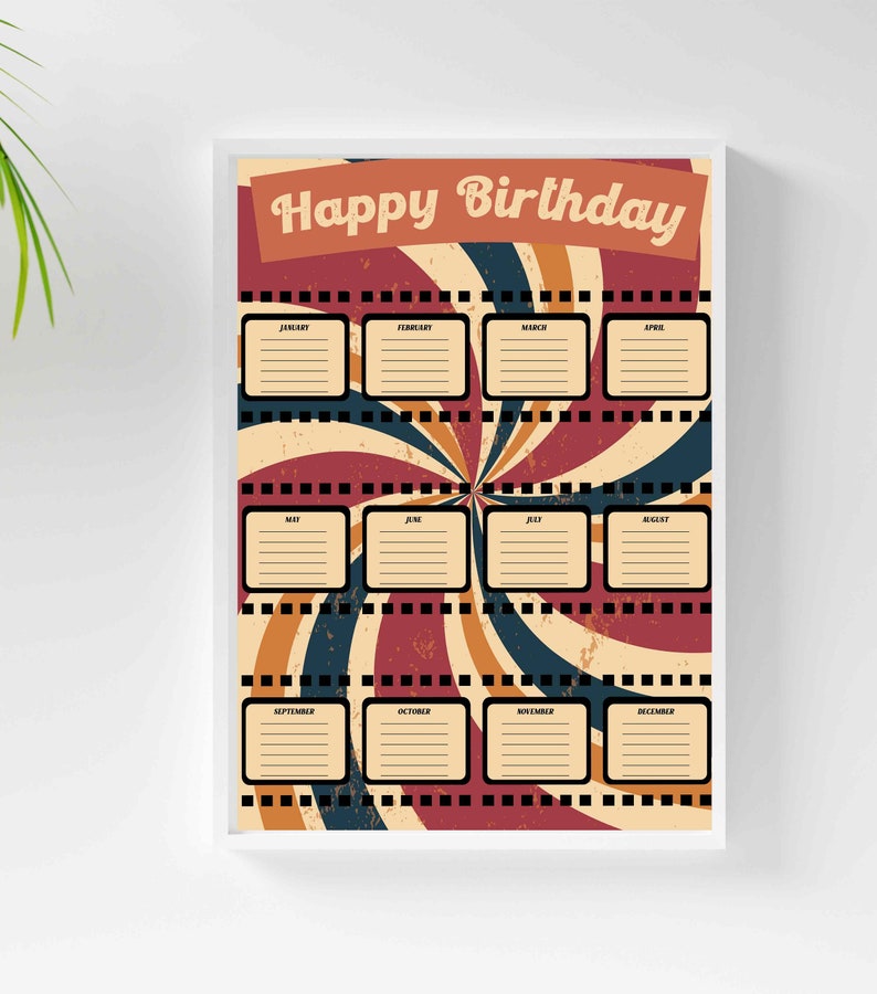 Digital Retro Birthday Poster Office Chart for Staff Birthdays Employee ...