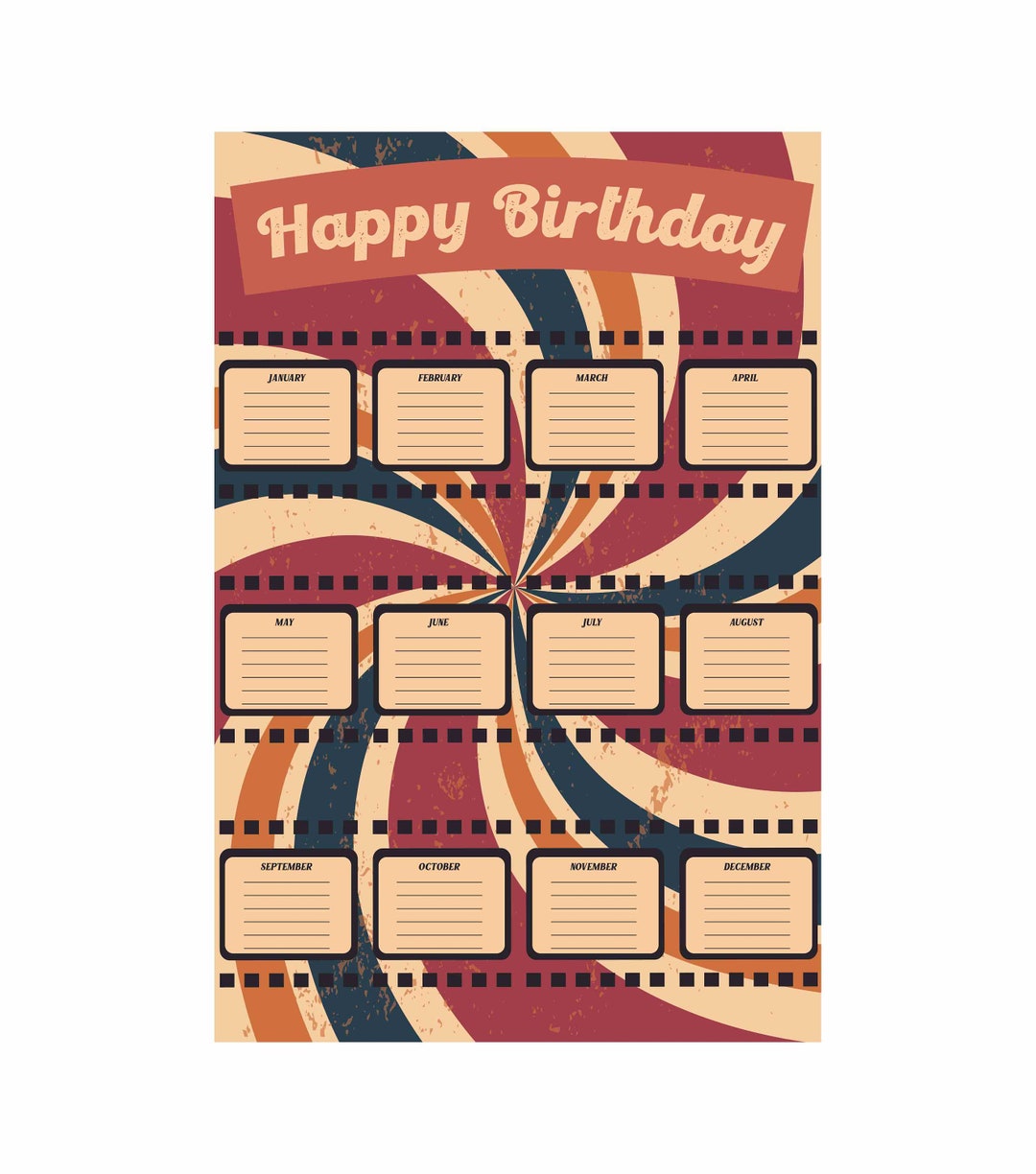 Digital Retro Classroom Birthday Poster Chart Student Birthday Child ...