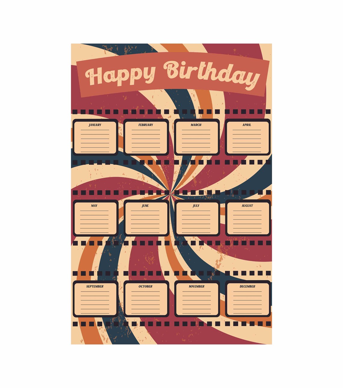 Digital Retro Classroom Birthday Poster Chart Student Birthday Child ...