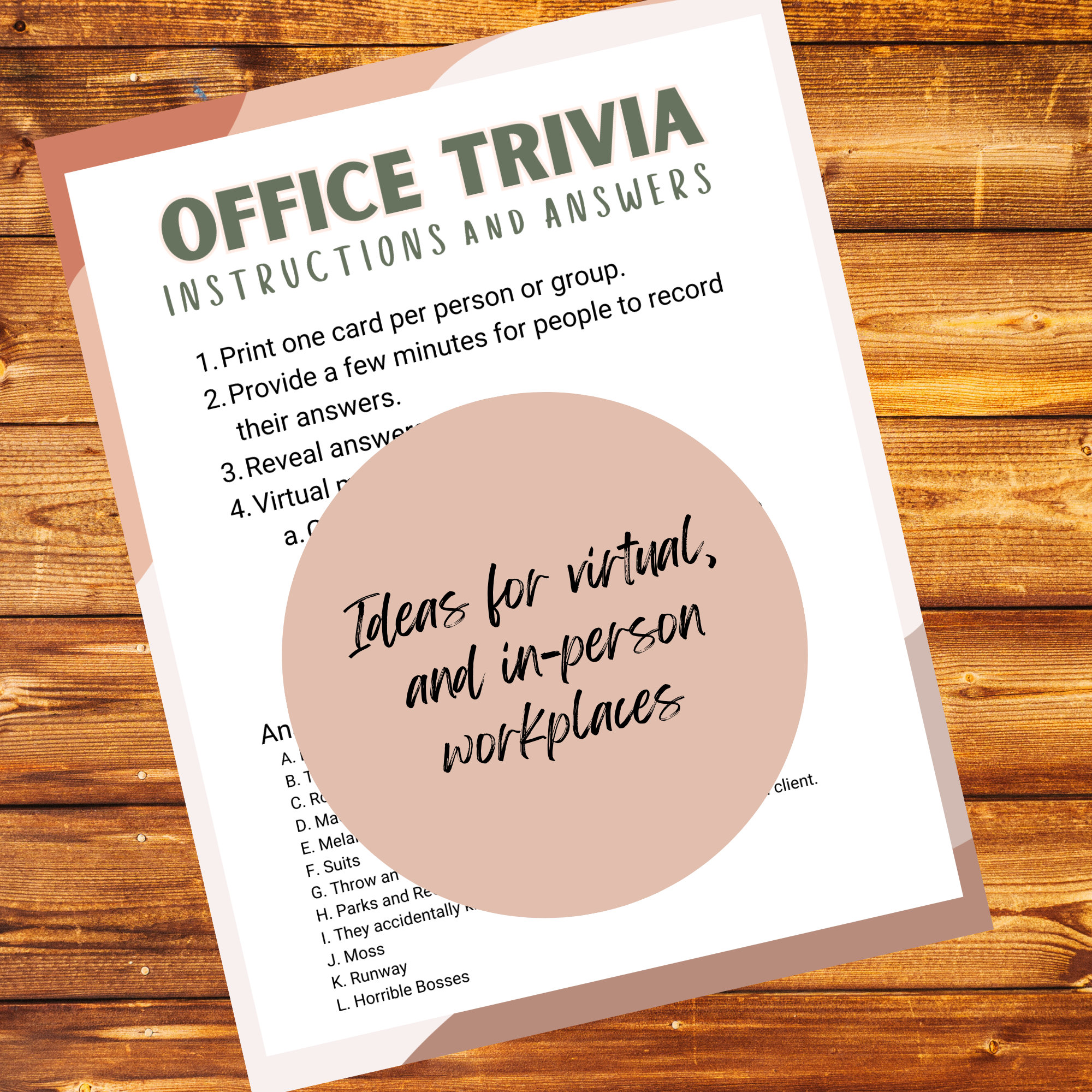 Office Trivia Team Building Game for Office Party Icebreaker Fun ...