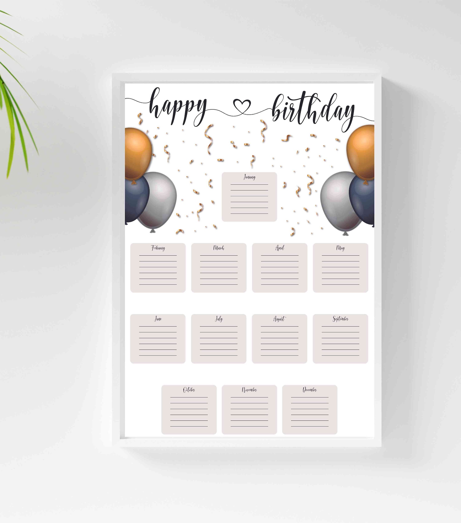 Printable Birthday Poster for Office Chart for Staff Birthdays Employee ...