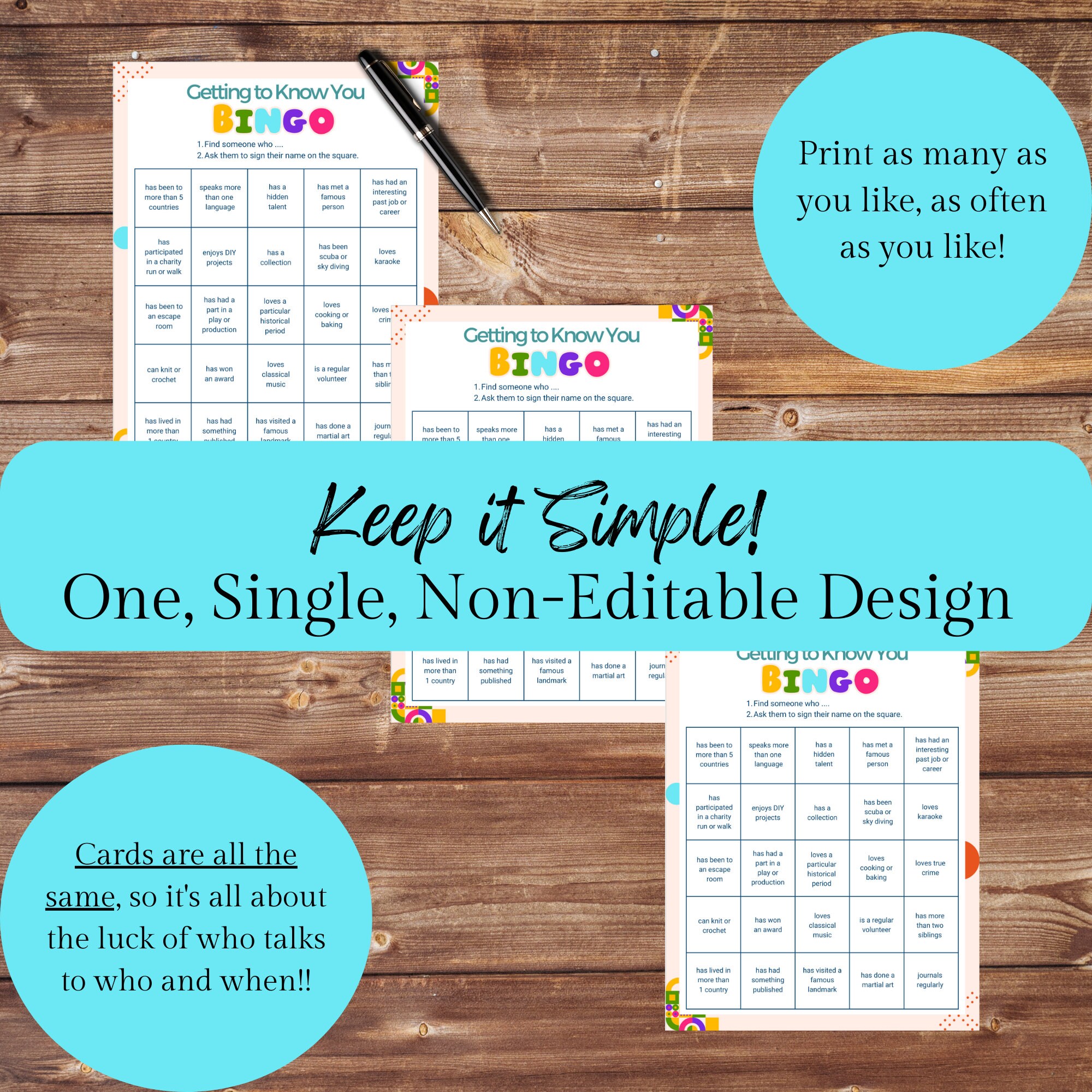 Single Version Getting to Know You Bingo Icebreaker Team Building for ...