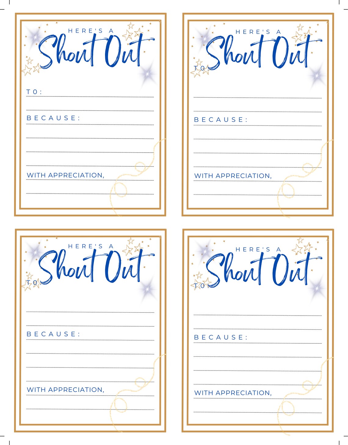 Recognition Shout Out Cards Student Reward Acknowledgement Staff ...