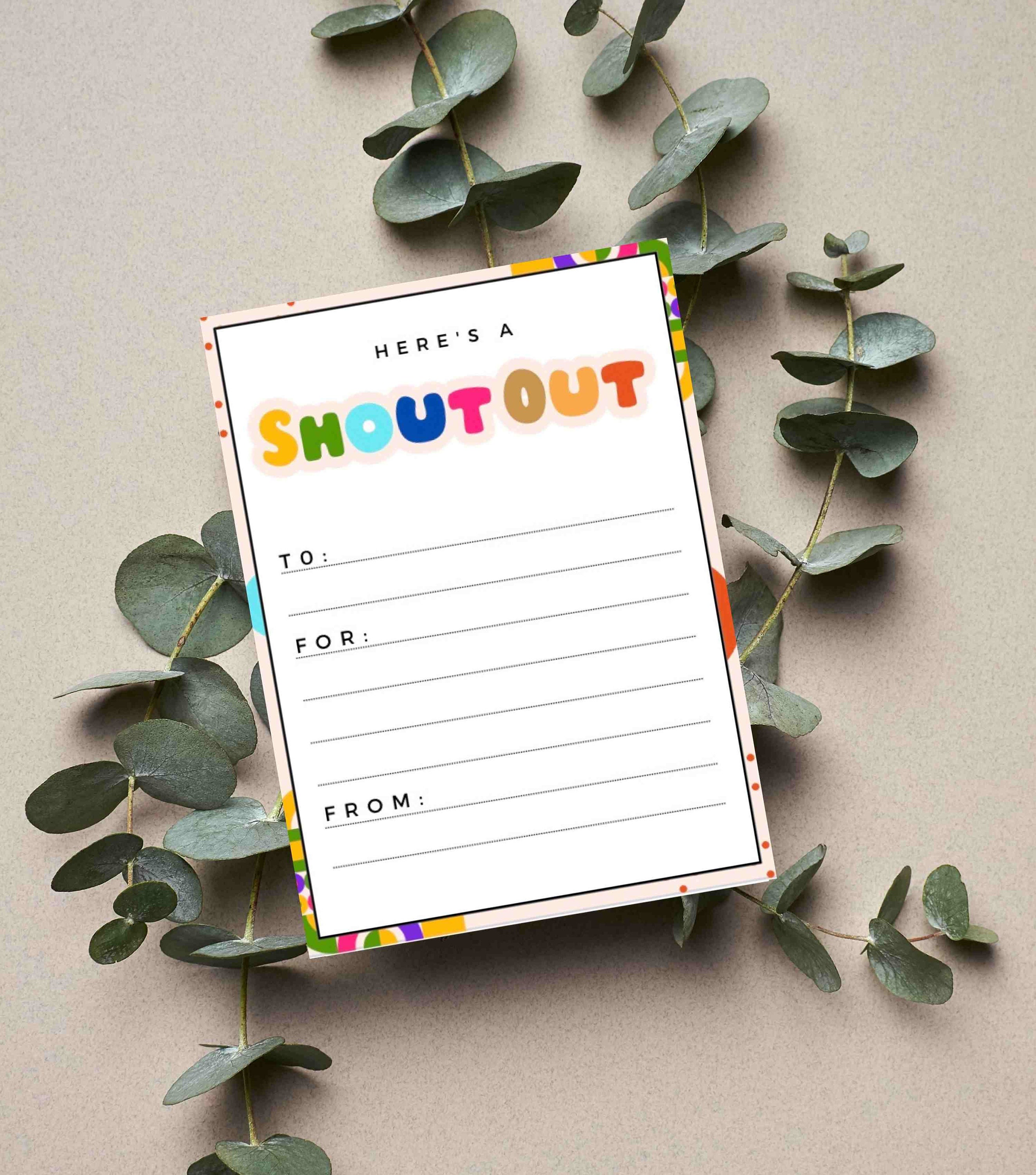 Employee Recognition Shout Out Cards Student Reward Acknowledgement ...