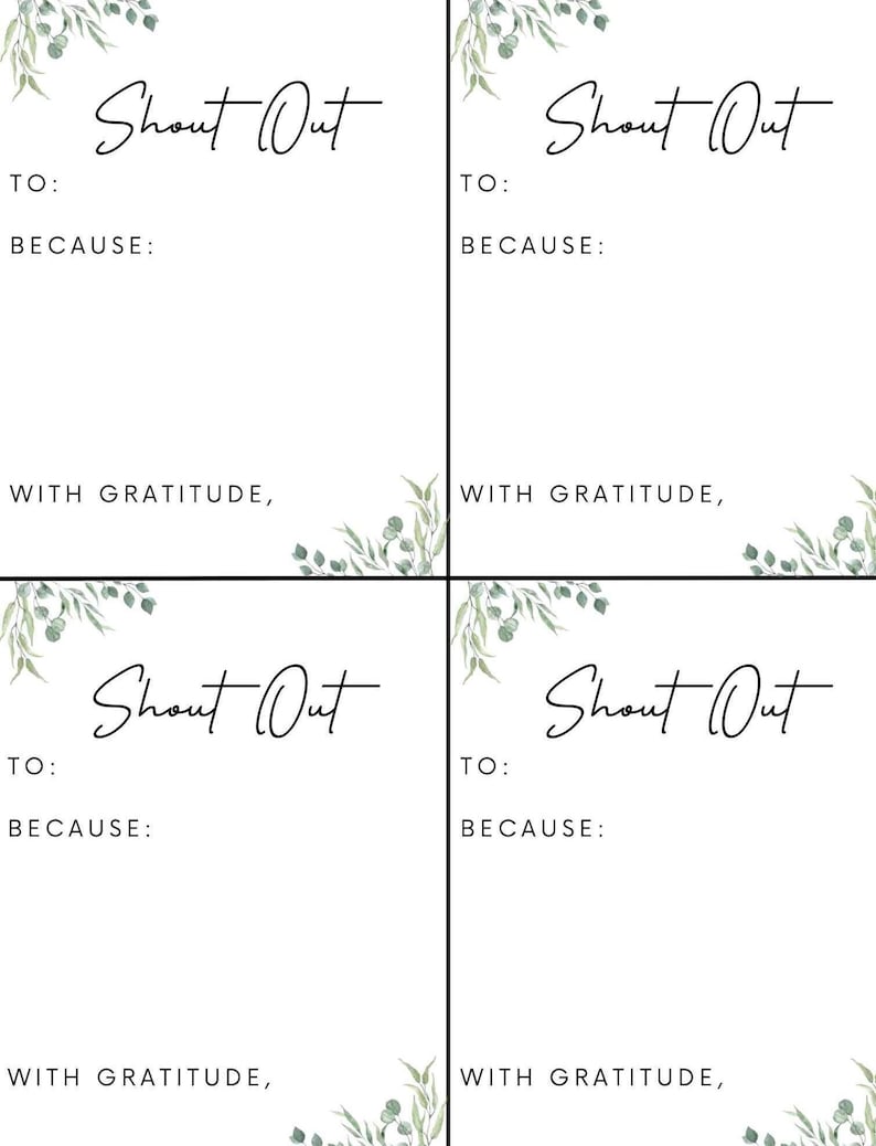 Employee Recognition Shout Out Cards Student Reward Acknowledgement ...