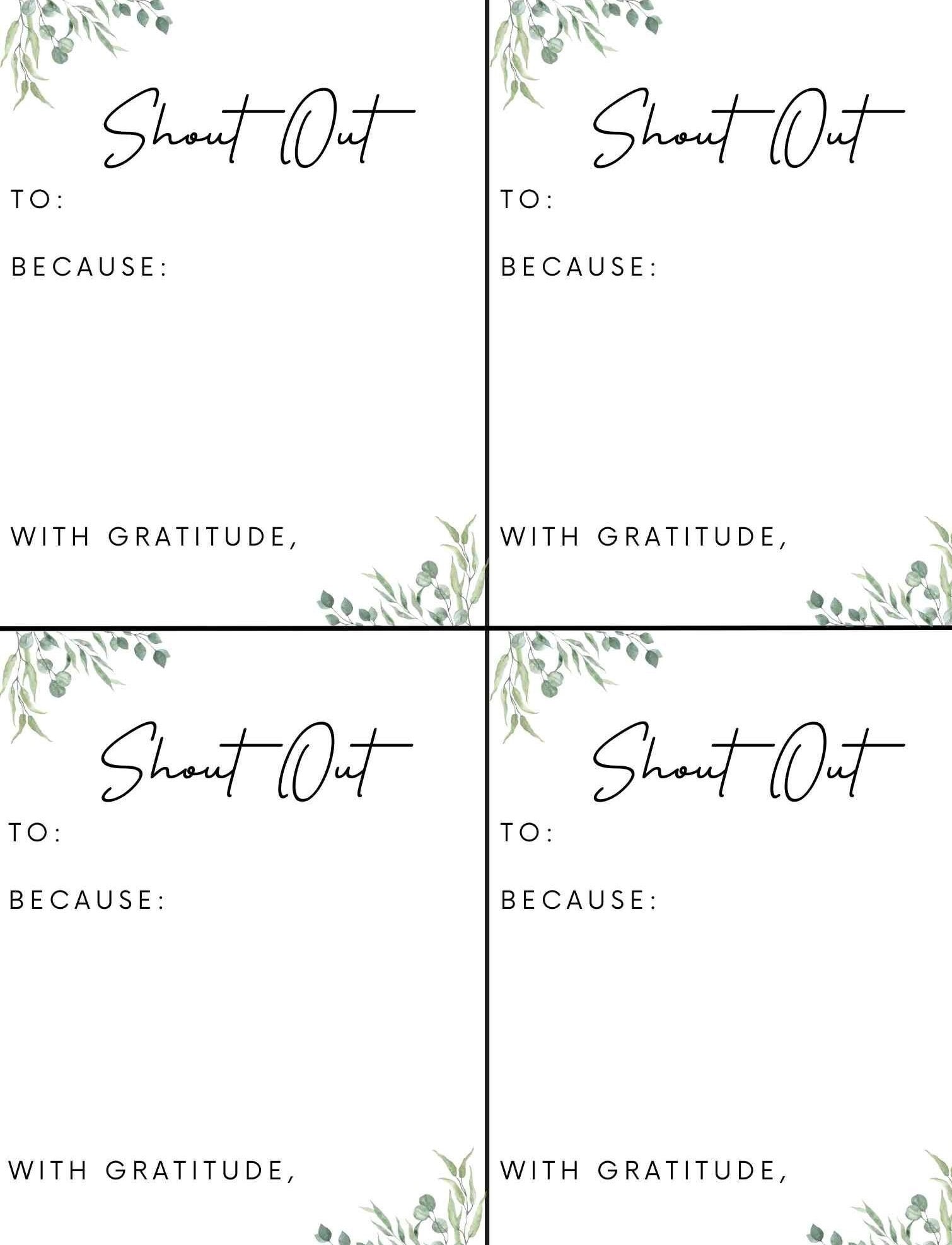 Employee Recognition Shout Out Cards Student Reward Acknowledgement ...