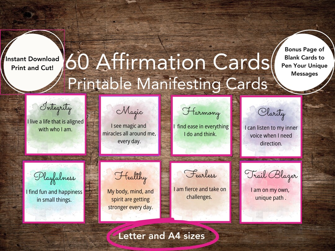 Digital Printable Affirmation Card Set for Motivation Daily Positivity ...