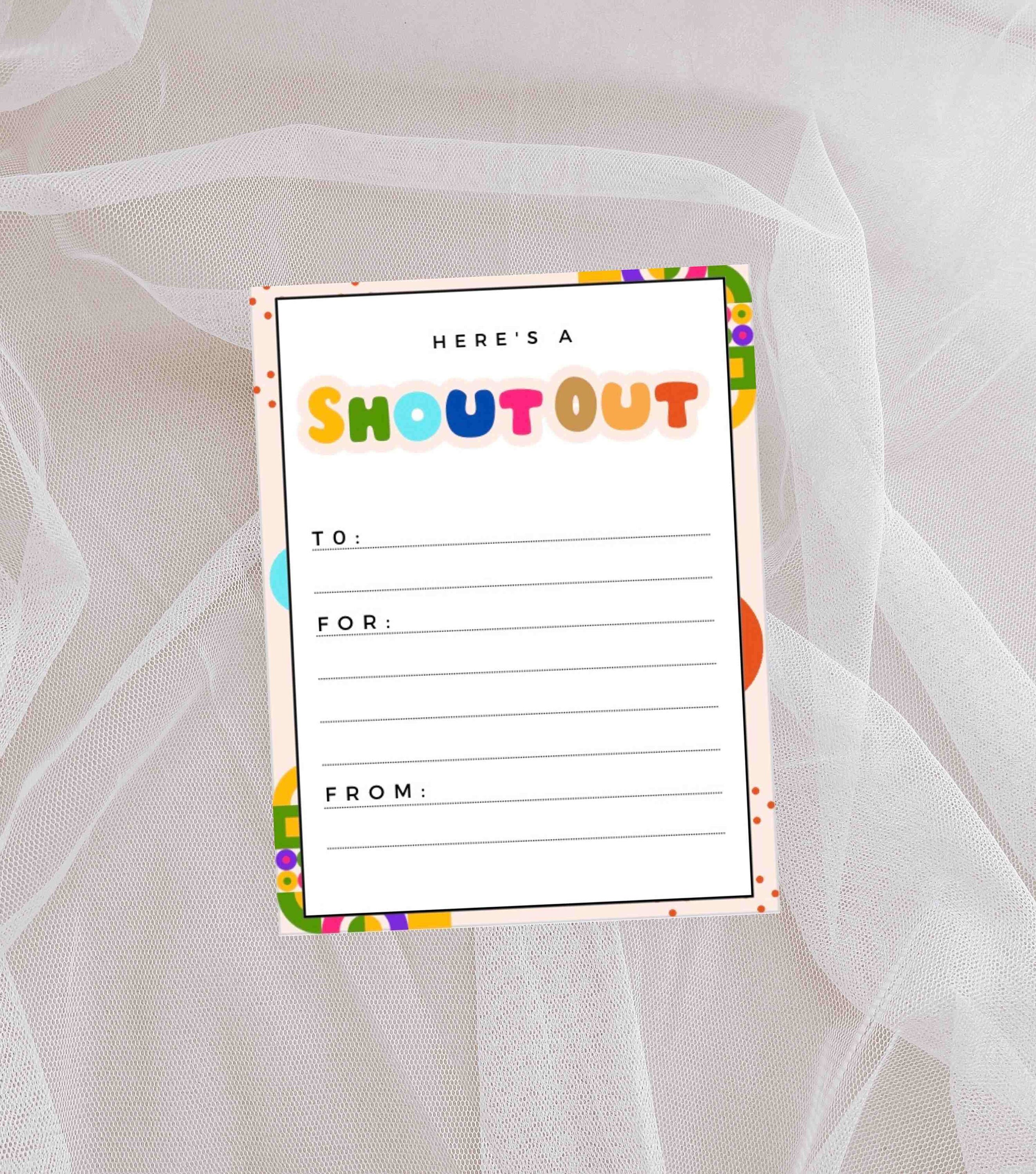 Employee Recognition Shout Out Cards Student Reward Acknowledgement ...