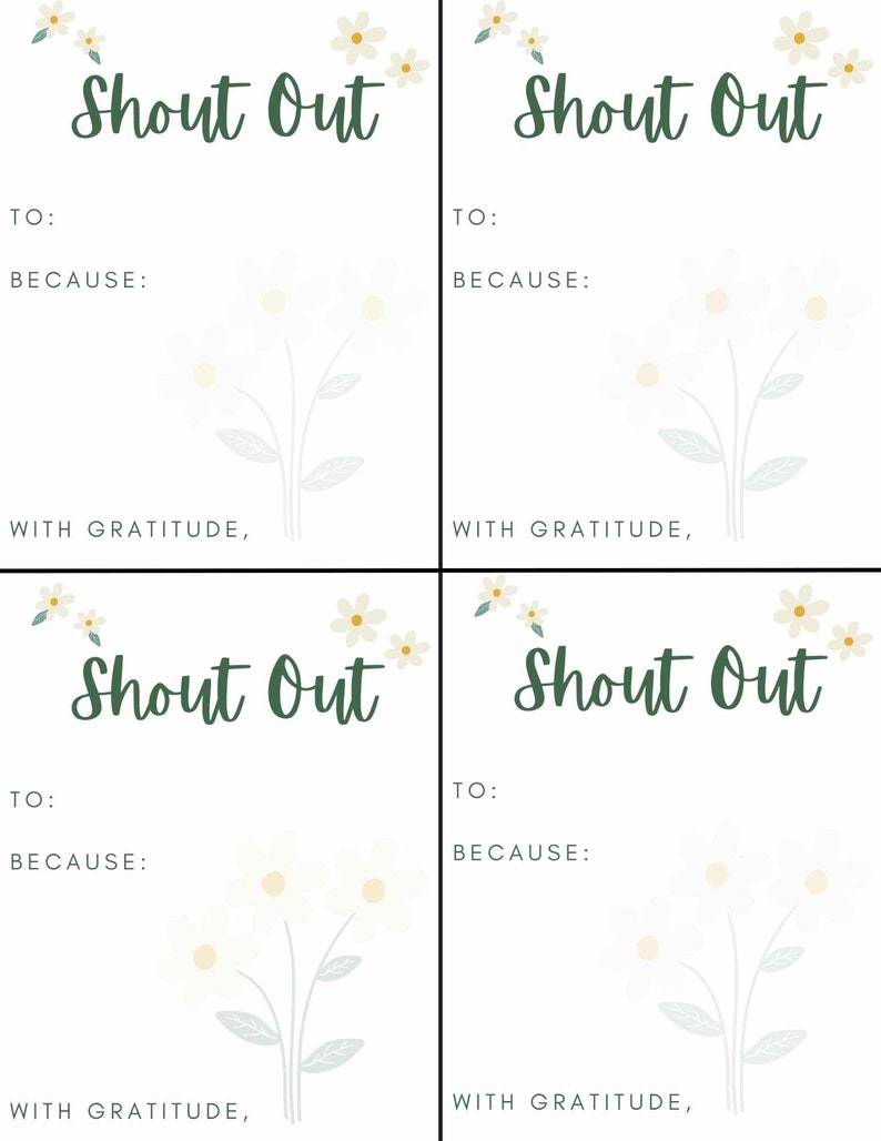 Floral Employee Recognition Shout Out Cards Student Reward ...