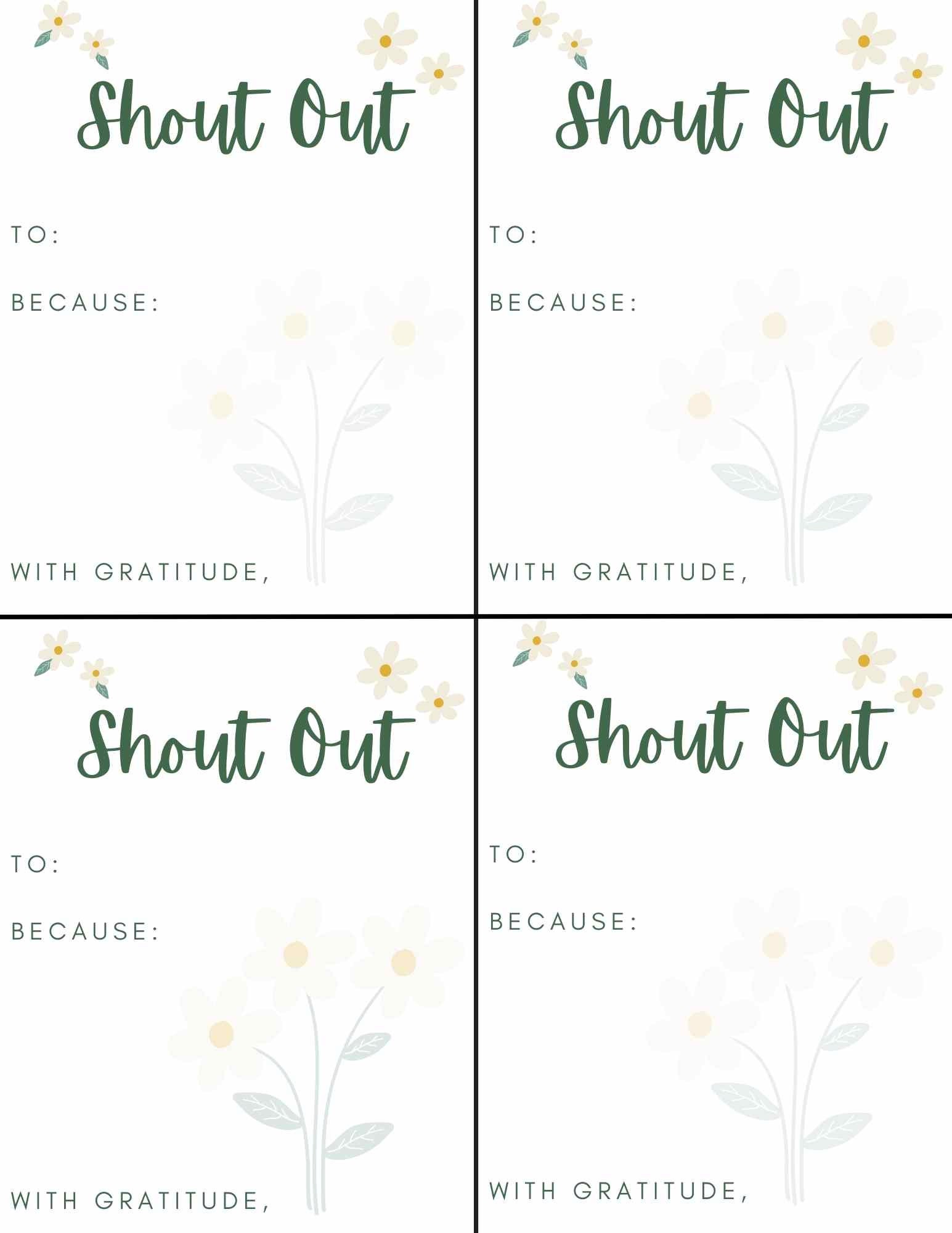 Floral Employee Recognition Shout Out Cards Student Reward ...