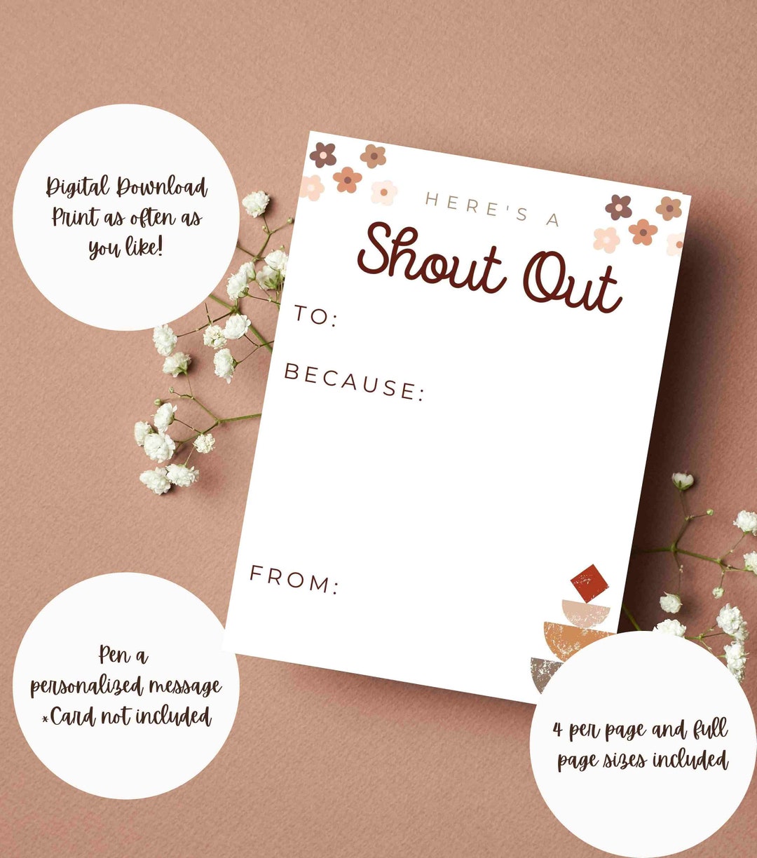 Boho Floral Recognition Shout Out Cards Student Reward Acknowledgement ...