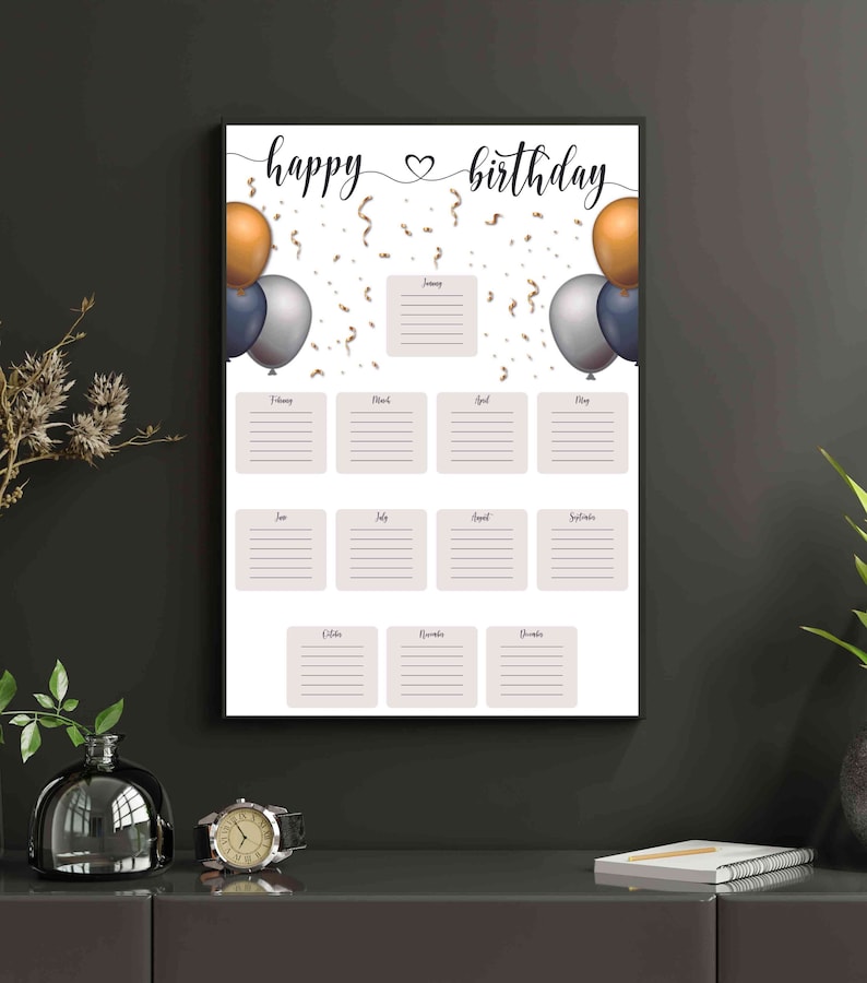 Printable Birthday Poster for Office Chart for Staff Birthdays Employee ...