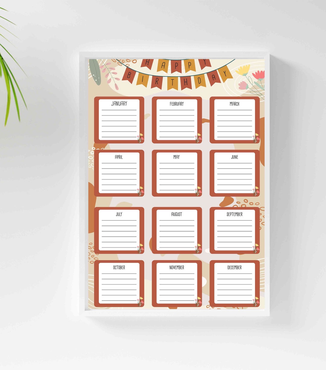 Digital Boho Birthday Poster Office Chart Staff Birthdays Employee ...
