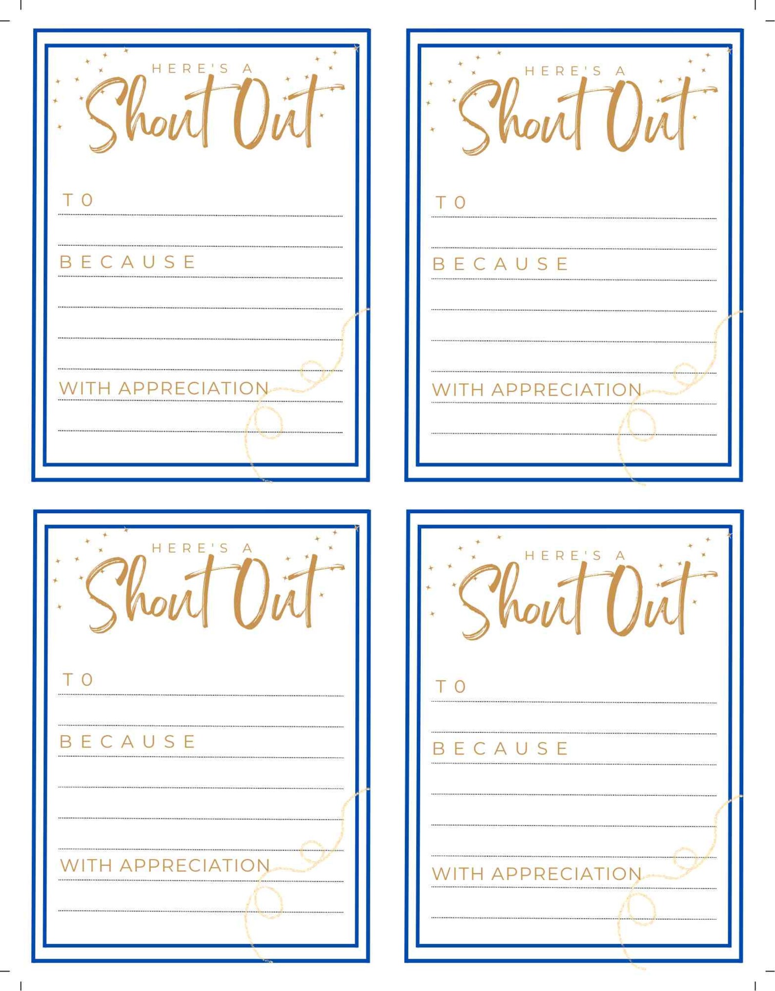 Gold Font Recognition Shout Out Cards Student Reward Acknowledgement ...