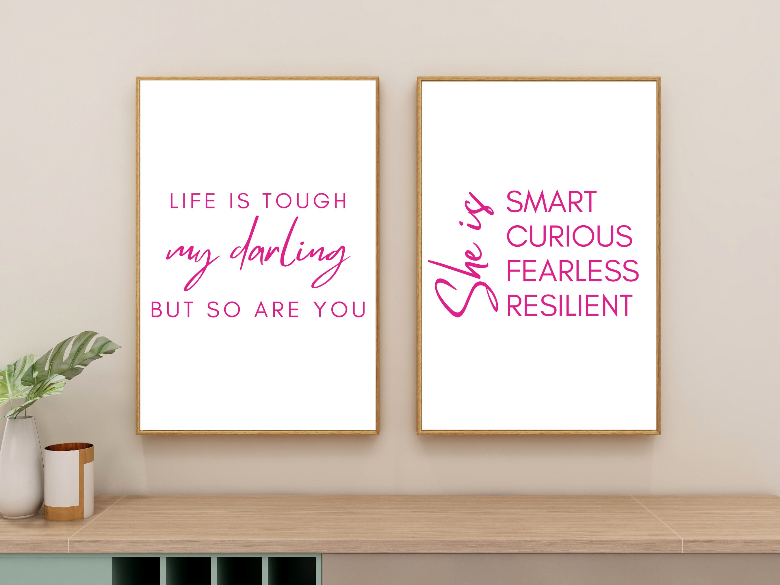 Inspirational Quotes Print Set: Strong Woman Pink Wall Art (digital ...