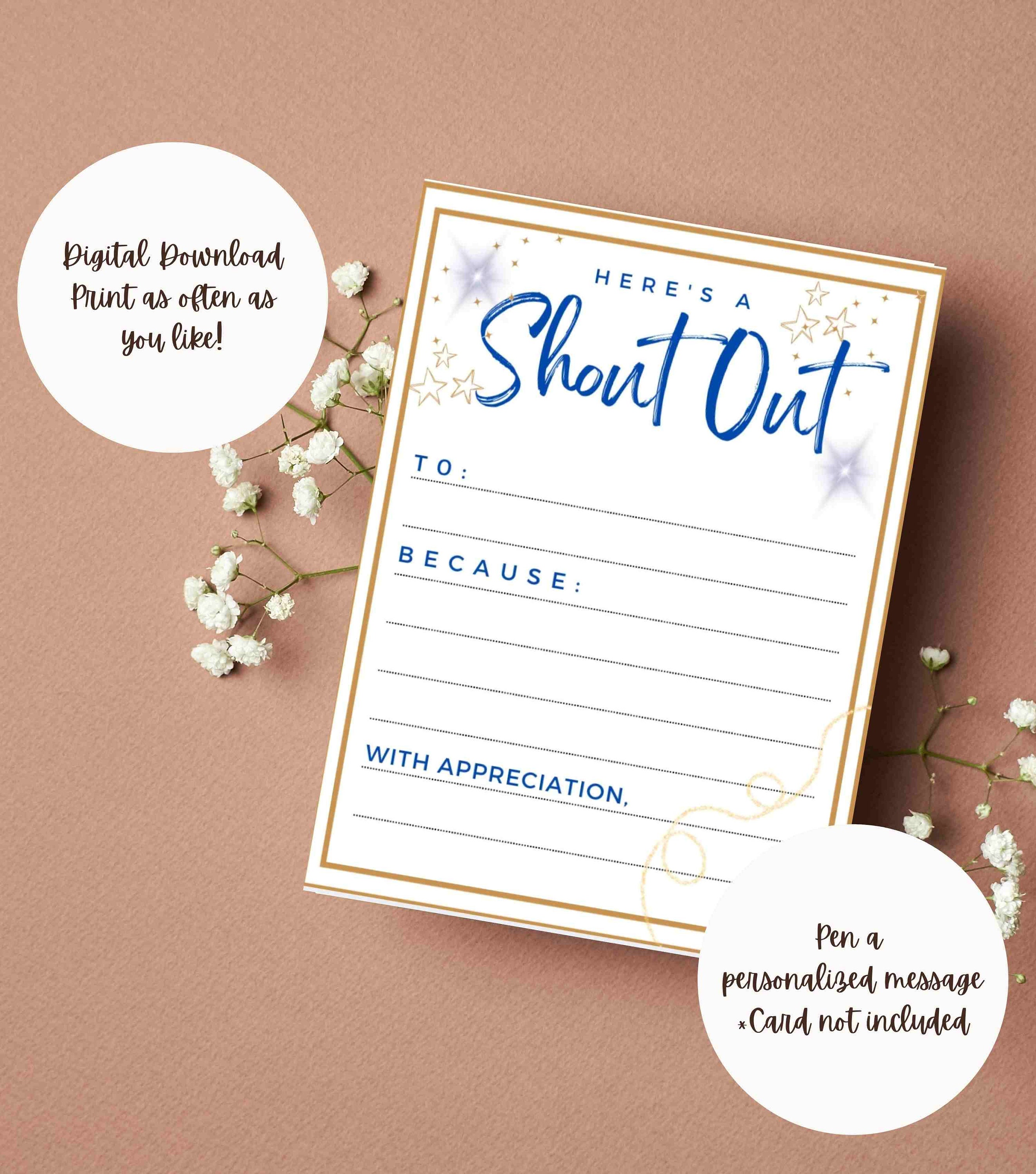 Recognition Shout Out Cards Student Reward Acknowledgement Staff ...