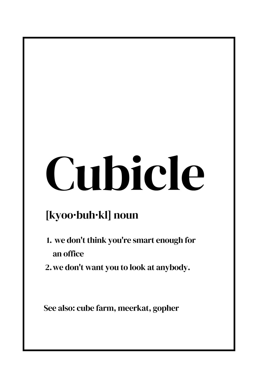 Sarcastic Cubicle Definition Decor for Office Funny Quote Poster for ...